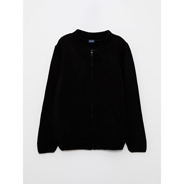 Bomber Yaka Basic Uzun Kollu Erkek Çocuk Fermuarlı Triko Hırka