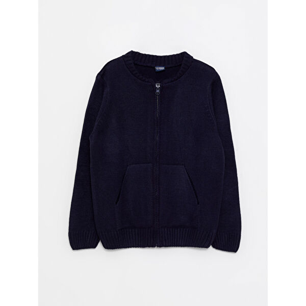 Bomber Yaka Basic Uzun Kollu Erkek Çocuk Fermuarlı Triko Hırka