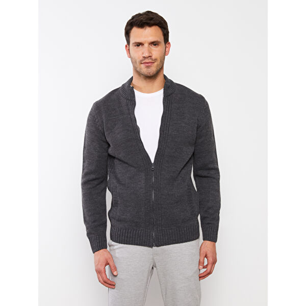 Standart Kalıp Dik Yaka Erkek Triko Hırka