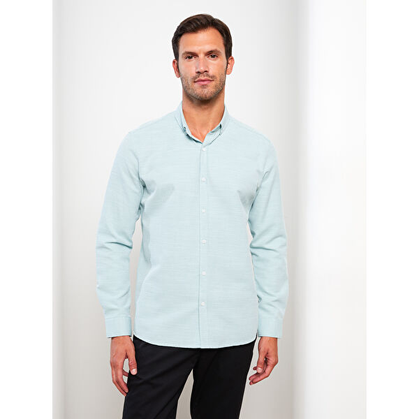 Slim Fit Uzun Kollu Armürlü Erkek Gömlek