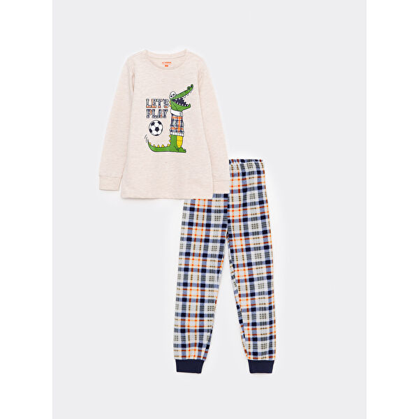 Bisiklet Yaka Baskılı Uzun Kollu Erkek Çocuk Pijama Takımı