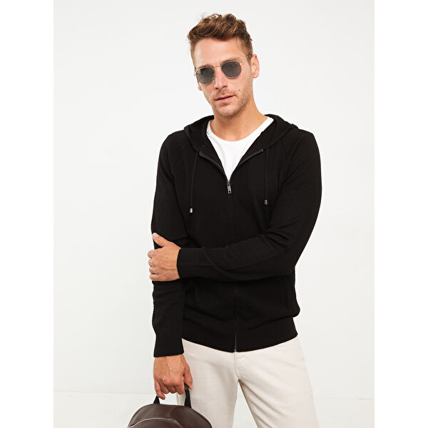 Slim Fit Kapüşonlu Erkek Triko Hırka Slim Fit Kapüşonlu Erkek Triko Hırka