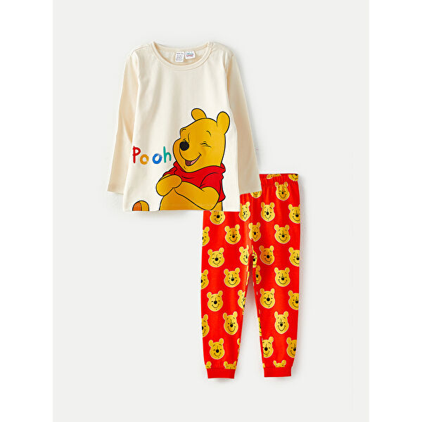 Bisiklet Yaka Uzun Kollu Winnie the Pooh Baskılı Erkek Bebek Pijama Takımı