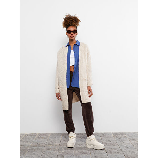 Kapüşonlu Düz Uzun Kollu Cep Detaylı Kadın Triko Hırka Kapüşonlu Düz Uzun Kollu Cep Detaylı Kadın Triko Hırka