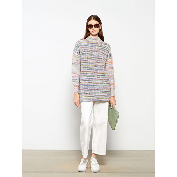 Yarım Balıkçı Yaka Düz Uzun Kollu Kadın Triko Tunik