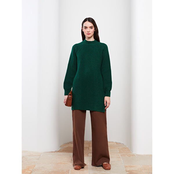 Yarım Balıkçı Yaka Düz Uzun Kollu Kadın Tunik