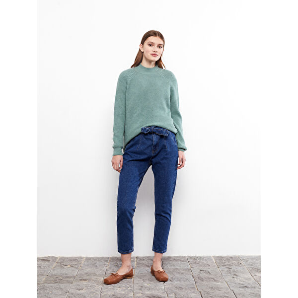 Yarım Balıkçı Yaka Düz Uzun Kollu Kadın Tunik