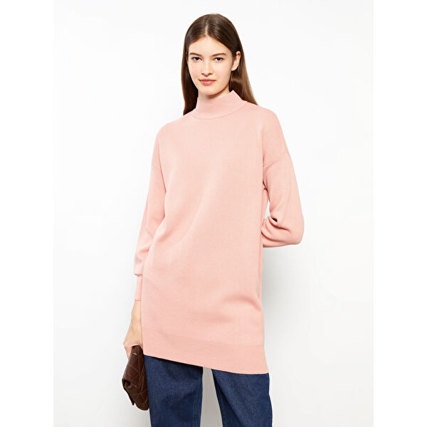 Yarım Balıkçı Yaka Düz Uzun Kollu Kadın Triko Tunik