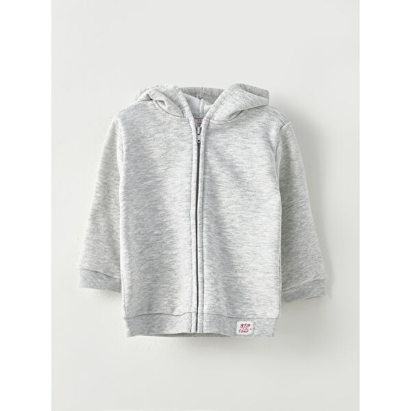 Kapüşonlu Uzun Kollu Kız Bebek Fermuarlı Sweatshirt