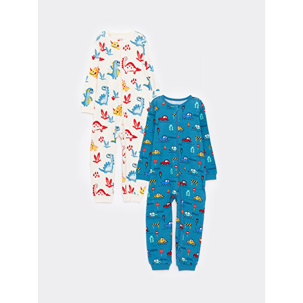 Bisiklet Yaka Uzun Kollu Baskılı Erkek Bebek Tulum 2'li