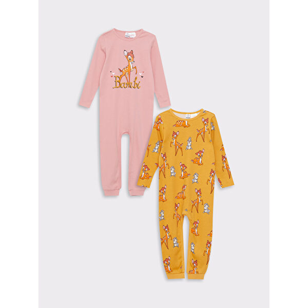 Bisiklet Yaka Uzun Kollu Bambi Baskılı Pamuklu Kız Bebek Tulum 2'li Bisiklet Yaka Uzun Kollu Bambi Baskılı Pamuklu Kız Bebek Tulum 2'li