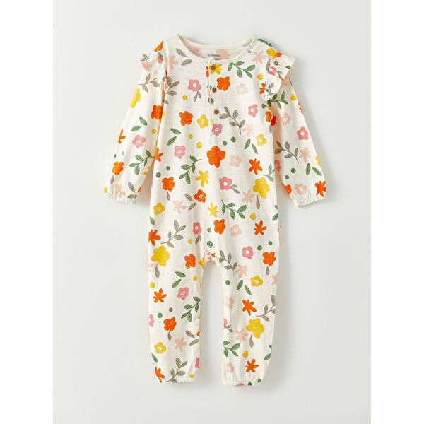 Bisiklet Yaka Uzun Kollu Baskılı Kız Bebek Tulum