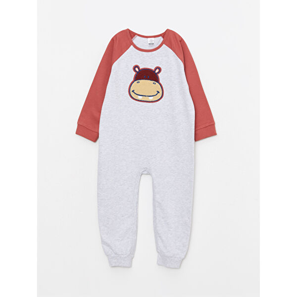 Bisiklet Yaka Uzun Kollu Nakış Detaylı Erkek Bebek Tulum