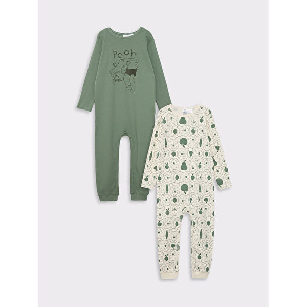 Bisiklet Yaka Uzun Kollu Winnie the Pooh Baskılı Erkek Bebek Tulum 2'li