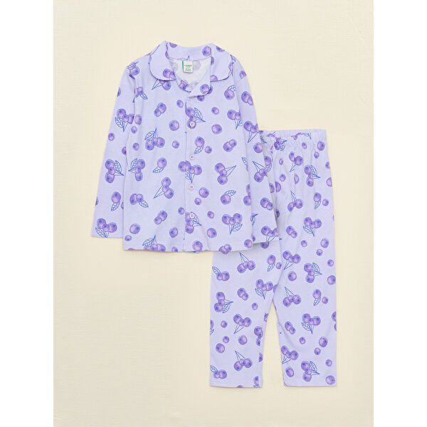 Polo Yaka Uzun Kollu Baskılı Organik Pamuklu Kız Bebek Pijama Takımı