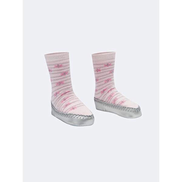 Desenli Kız Bebek Ev Çorabı