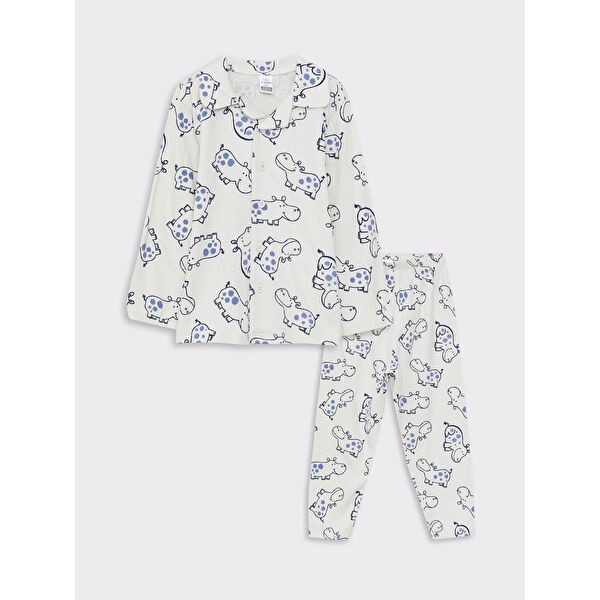 Polo Yaka Uzun Kollu Baskılı Erkek Bebek Pijama Takımı 2'li