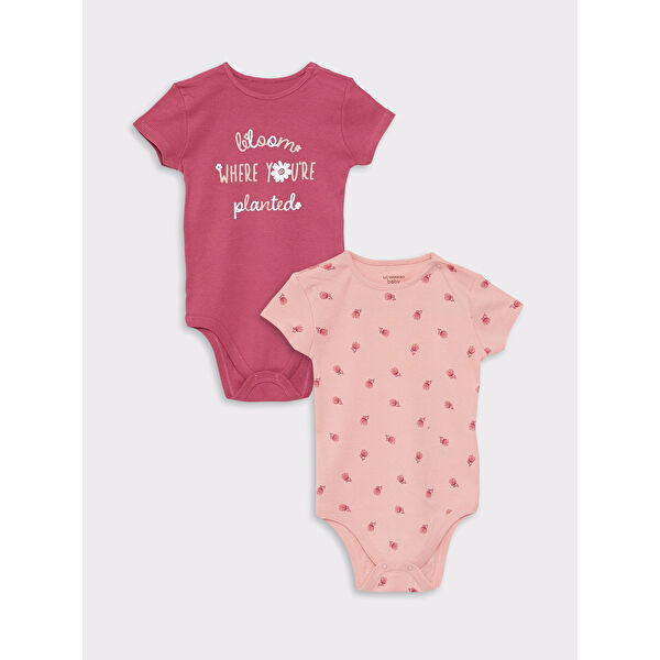 Bisiklet Yaka Kısa Kollu Baskılı Pamuklu Kız Bebek Çıtçıtlı Body 2'li Bisiklet Yaka Kısa Kollu Baskılı Pamuklu Kız Bebek Çıtçıtlı Body 2'li