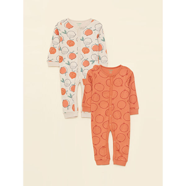 Bisiklet Yaka Uzun Kollu Baskılı Organik Pamuklu Erkek Bebek Tulum 2'li