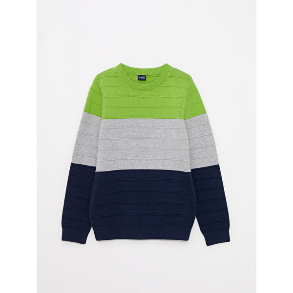 Bisiklet Yaka Renk Bloklu Uzun Kollu Erkek Çocuk Triko Kazak Bisiklet Yaka Renk Bloklu Uzun Kollu Erkek Çocuk Triko Kazak