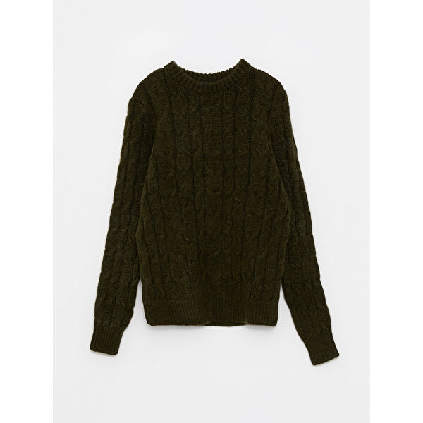 Bisiklet Yaka Uzun Kollu Kendinden Desenli Erkek Çocuk Triko Kazak