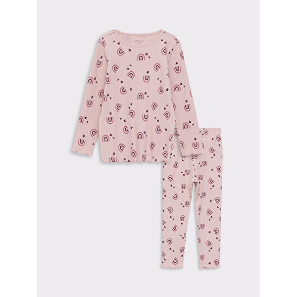 Bisiklet Yaka Uzun Kollu Baskılı Kız Bebek Pijama Takımı