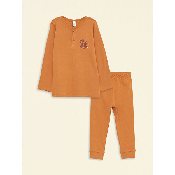 Bisiklet Yaka Uzun Kollu Baskılı Erkek Bebek Pijama Takımı 2'li