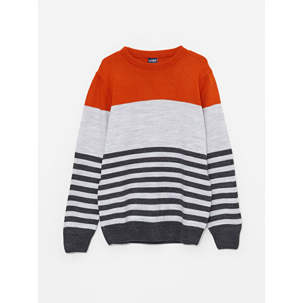 Bisiklet Yaka Renk Bloklu Uzun Kollu Erkek Çocuk Triko Kazak Bisiklet Yaka Renk Bloklu Uzun Kollu Erkek Çocuk Triko Kazak