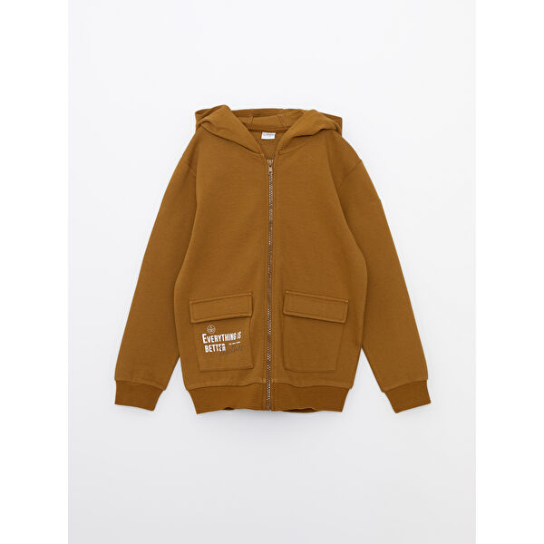 Kapüşonlu Baskılı Uzun Kollu Organik Pamuklu Erkek Çocuk Fermuarlı Sweatshirt Kapüşonlu Baskılı Uzun Kollu Organik Pamuklu Erkek Çocuk Fermuarlı Sweatshirt