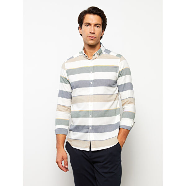 Slim Fit Uzun Kollu Armürlü Erkek Gömlek