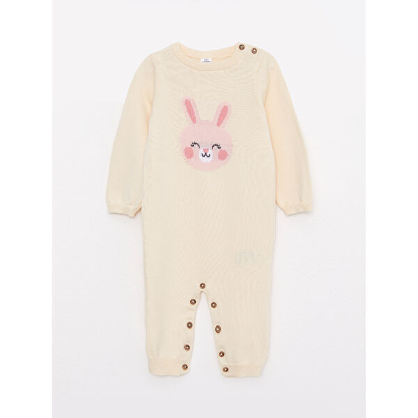 Bisiklet Yaka Uzun Kollu Desenli Pamuklu Kız Bebek Tulum