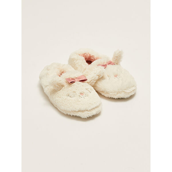 3D Aplike Detaylı Nakışlı Kız Çocuk Ev Terliği