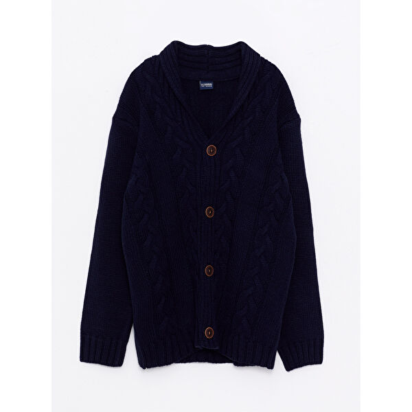 V Yaka Kendinden Desenli Uzun Kollu Erkek Çocuk Triko Hırka