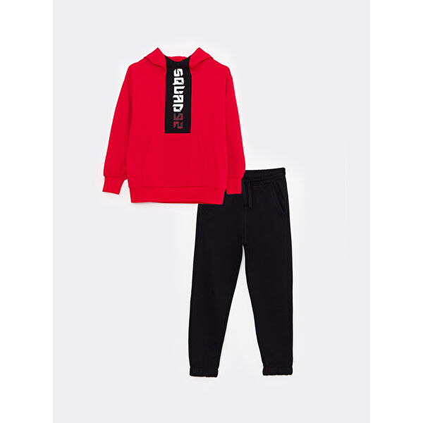 Kapüşonlu Baskılı Uzun Kollu Erkek Çocuk Sweatshirt ve Eşofman Altı Kapüşonlu Baskılı Uzun Kollu Erkek Çocuk Sweatshirt ve Eşofman Altı