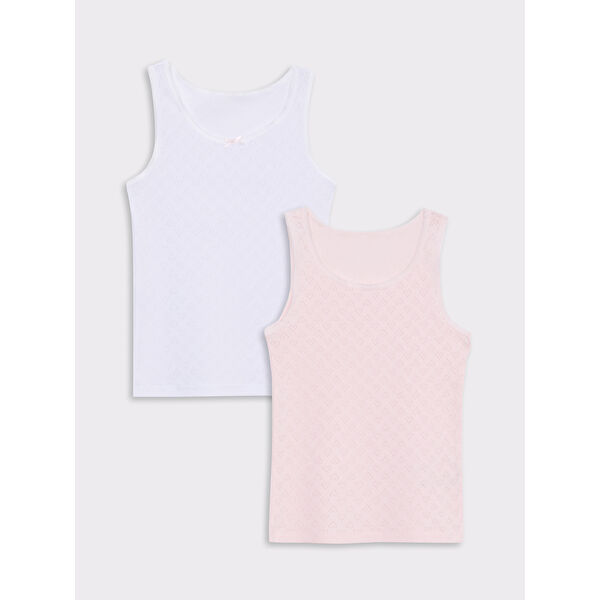 Bisiklet Yaka Kendinden Desenli Kız Çocuk Atlet 2'li