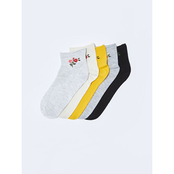 Çiçek Desenli Kadın Patik Çorap 5'li Paket