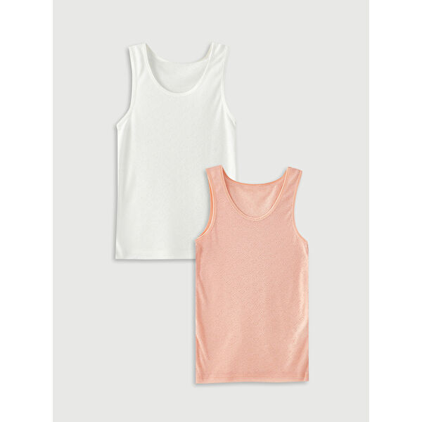 Bisiklet Yaka Kendinden Desenli Kız Çocuk Atlet 2'li