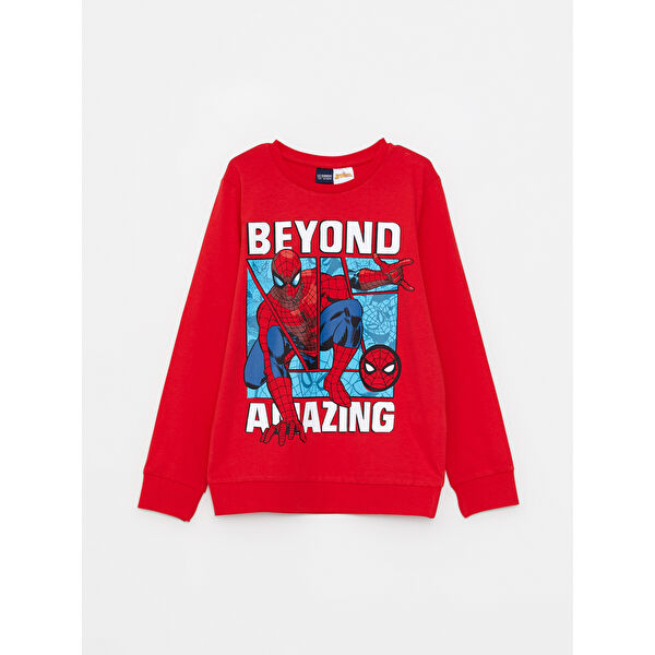 Bisiklet Yaka Spiderman Baskılı Uzun Kollu Erkek Çocuk Tişört