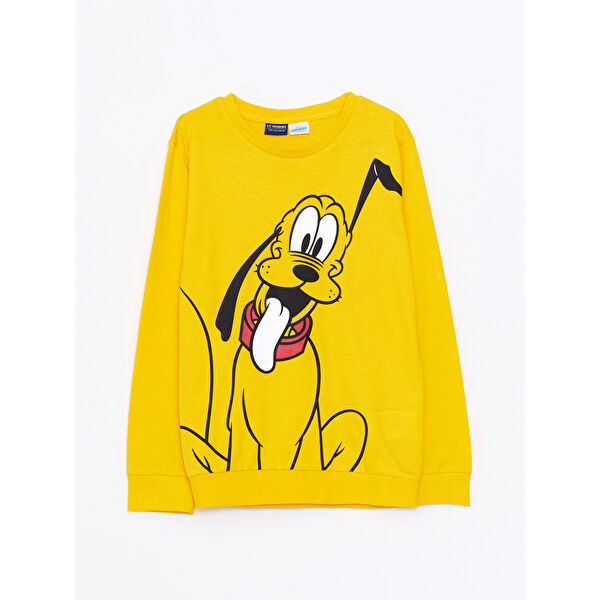 Bisiklet Yaka Pluto Baskılı Uzun Kollu Pamuklu Erkek Çocuk Tişört