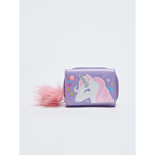 Deri Görünümlü Unicorn Baskılı Kız Çocuk Cüzdan
