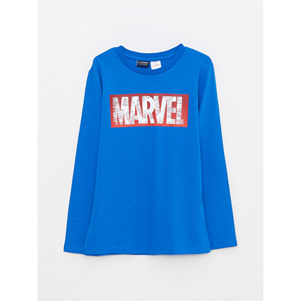 Bisiklet Yaka Marvel Baskılı Uzun Kollu Pamuklu Erkek Çocuk Tişört