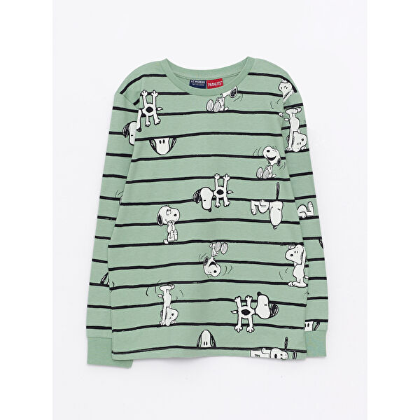 Bisiklet Yaka Snoopy Baskılı Uzun Kollu Erkek Çocuk Tişört