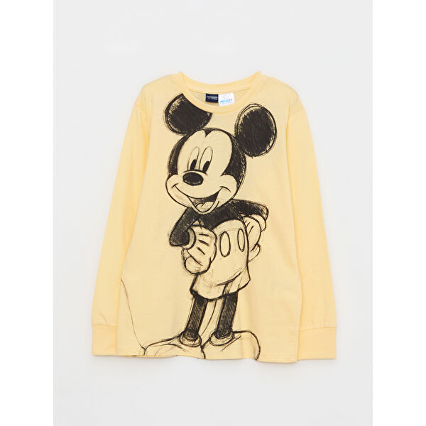 Bisiklet Yaka Mickey Mouse Baskılı Uzun Kollu Pamuklu Erkek Çocuk Tişört Bisiklet Yaka Mickey Mouse Baskılı Uzun Kollu Pamuklu Erkek Çocuk Tişört