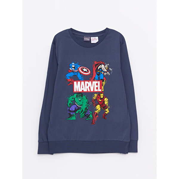 Bisiklet Yaka Marvel Baskılı Uzun Kollu Pamuklu Erkek Çocuk Tişört