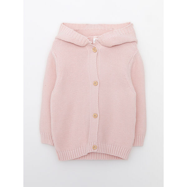 Kapüşonlu Uzun Kollu Kız Bebek Triko Hırka