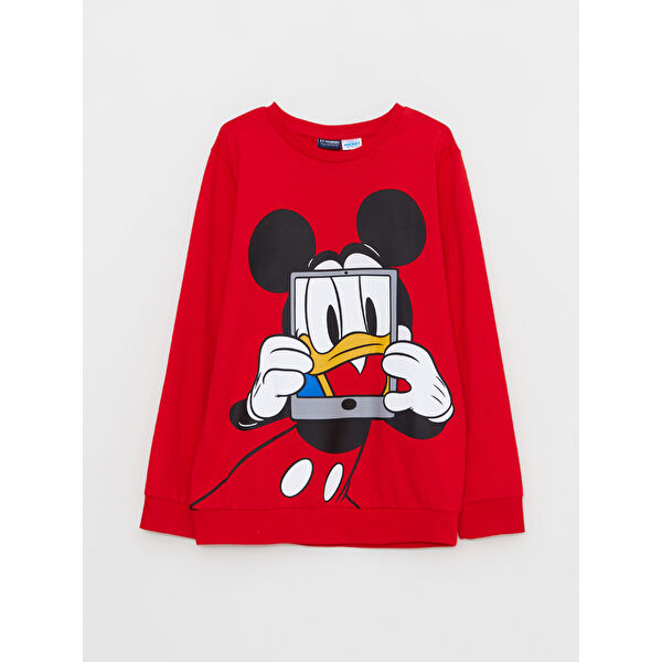 Bisiklet Yaka Mickey Mouse Baskılı Uzun Kollu Pamuklu Erkek Çocuk Tişört Bisiklet Yaka Mickey Mouse Baskılı Uzun Kollu Pamuklu Erkek Çocuk Tişört
