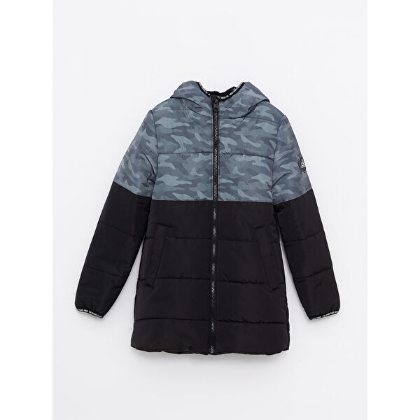 Kapüşonlu Desenli Erkek Çocuk Şişme Mont