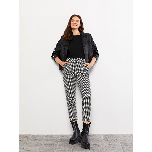 Standart Fit Ekose Kadın Pantolon