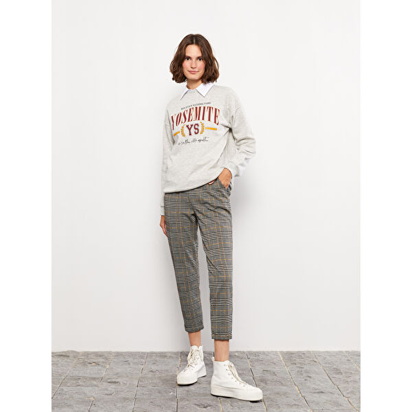 Standart Fit Ekose Kadın Pantolon