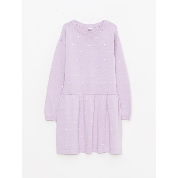 Bisiklet Yaka Puantiyeli Uzun Kollu Kız Çocuk Triko Elbise